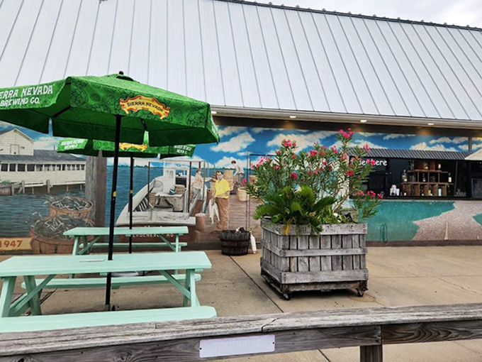 Outdoor seating where the breeze carries hints of Old Bay and pure contentment.