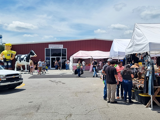 Even outside, the market spills beyond its walls, where canopies shelter vendors and shoppers from the Georgia sun in equal measure.