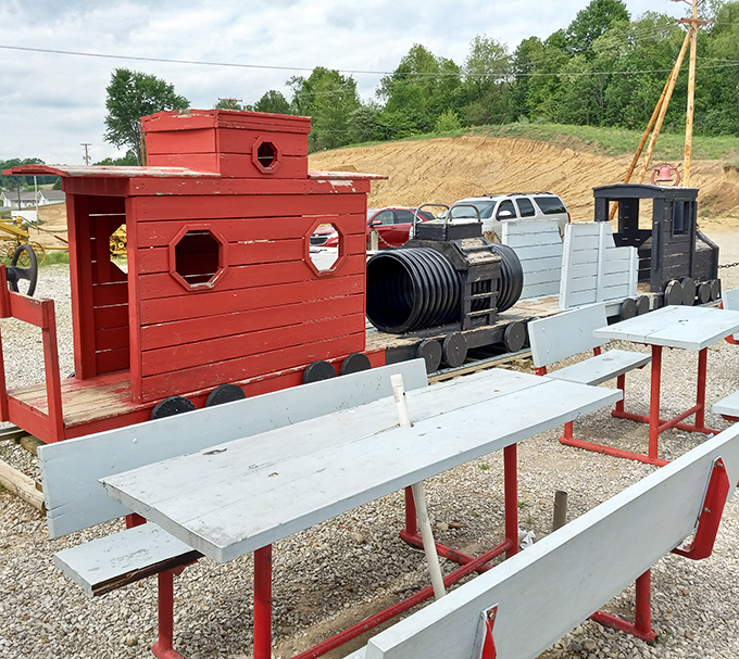 Kids (and kids at heart) can climb aboard this playful outdoor train setup &ndash; appetites build while imaginations run wild before the main event.