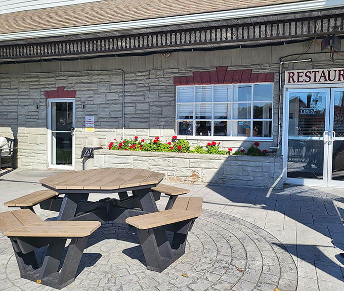 Outdoor seating with a view of Lancaster County farmland. Some meals deserve fresh air and the soundtrack of birds rather than Bluetooth.