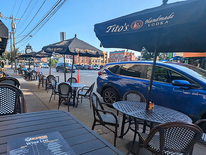 Outdoor seating that transforms ordinary sidewalk dining into a European-style experience, where people-watching becomes part of the meal's entertainment.