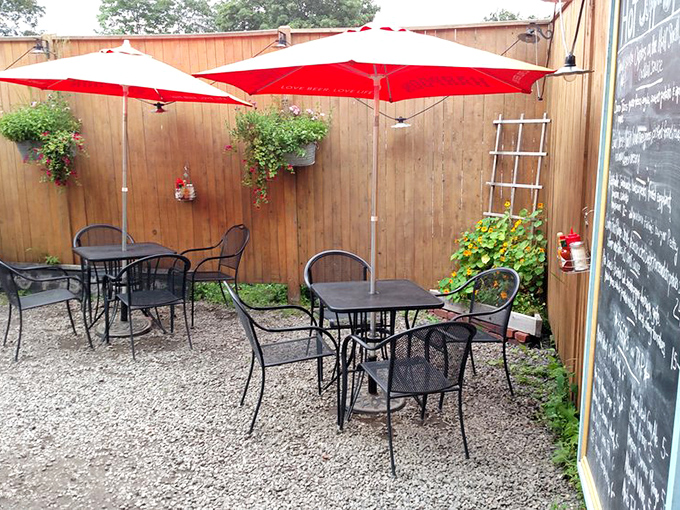 Their outdoor patio feels like finding a secret garden in the city &ndash; those red umbrellas aren't just shade, they're signals that relaxation is mandatory here.