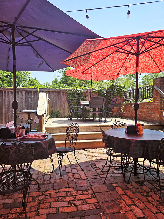 The brick patio offers al fresco dining under colorful umbrellas &ndash; because sometimes food this good deserves to be enjoyed with a side of sunshine.