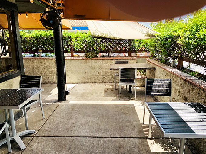 The sun-dappled patio offers a tranquil escape from Fresno's bustle&mdash;the perfect setting to contemplate life's big questions, like "Should I order another hot dog?"