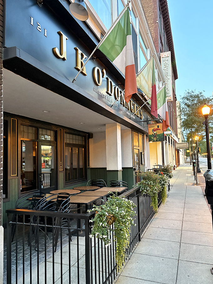 The outdoor seating area stands ready for those perfect Indiana evenings when the only thing better than being in an Irish pub is being outside an Irish pub.
