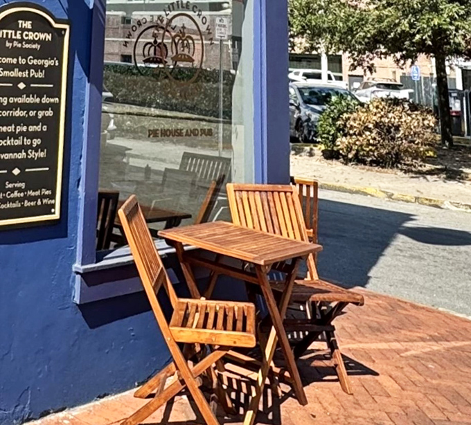 Outdoor seating that invites you to enjoy your pie while watching Savannah stroll by&mdash;a perfect marriage of British food and Southern pace.