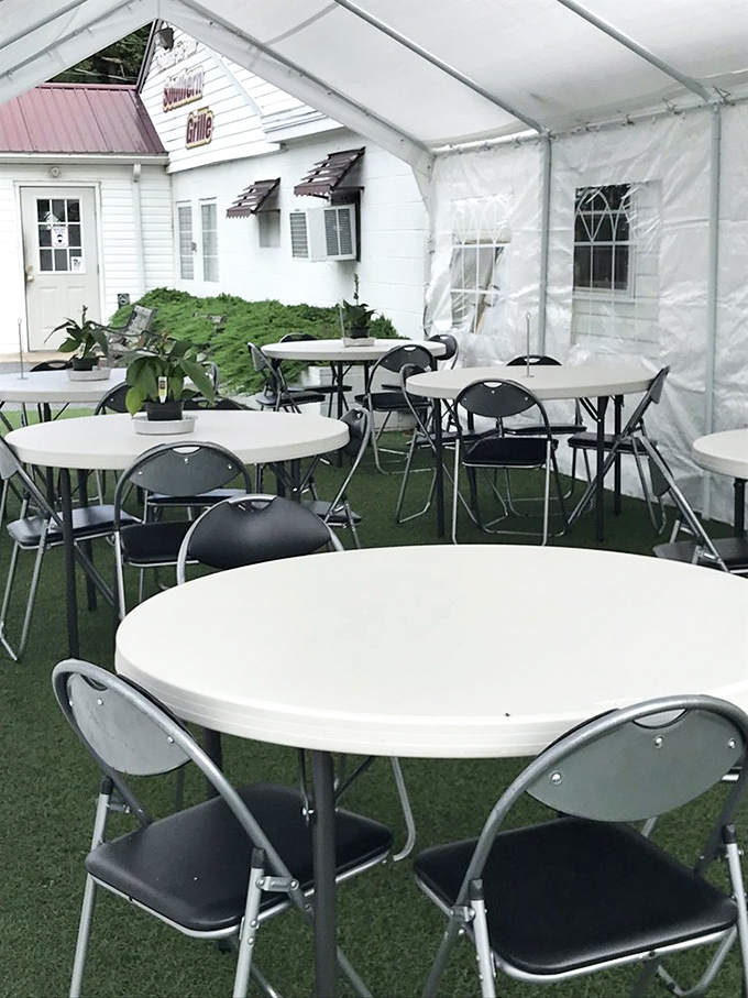 The outdoor seating area&mdash;where summer meals feel like impromptu picnics, minus the ants and with all the comfort of home cooking.
