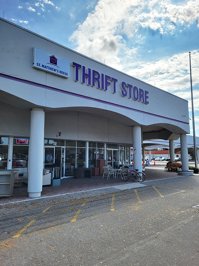 The iconic purple signage against Florida's perfect sky&mdash;a beacon for bargain hunters and philanthropic shoppers alike.