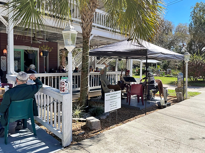 Outside seating that invites you to linger, where palm trees provide shade and every meal comes with a side of small-town charm that money can't buy.