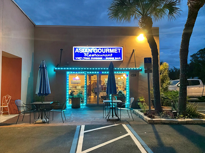 Evening glow transforms this humble exterior into something almost magical, like Cinderella's carriage but with better food options inside.