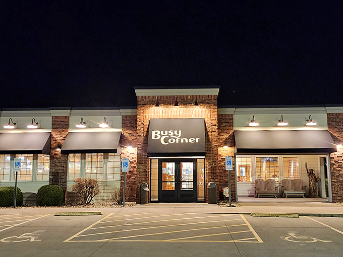 After dark, Busy Corner glows like a lighthouse for hungry travelers &ndash; a beacon of breaded tenderloin hope in the night.
