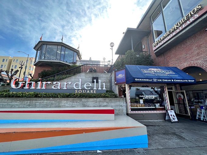 The colorful steps of Ghirardelli Square&mdash;a stairway to heaven if heaven were made of chocolate and located in San Francisco.