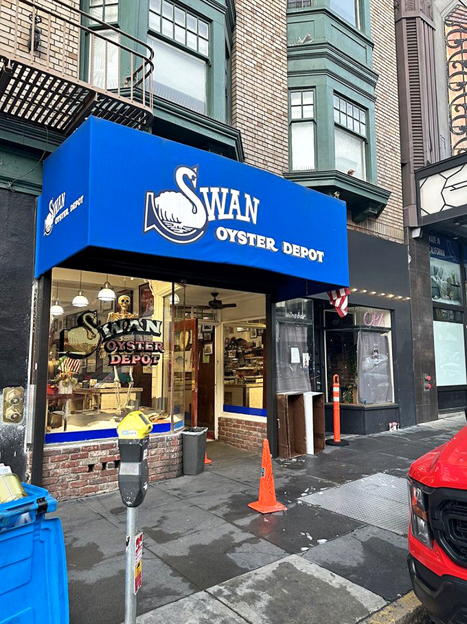 That blue awning signals you've arrived at the promised land. The modest storefront hides San Francisco's greatest seafood treasure behind its glass doors.