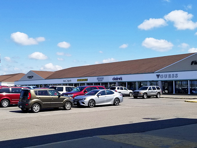 The front lines of retail therapy&mdash;where cars wait patiently while their owners engage in serious discount hunting expeditions.