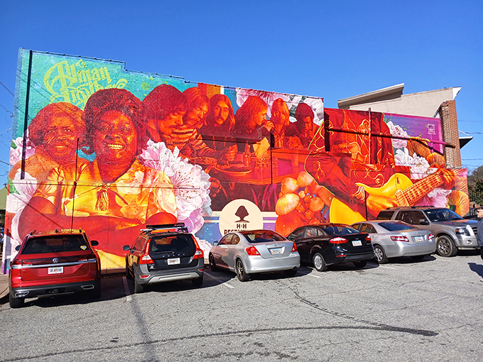A vibrant mural celebrating Macon's musical legends reminds visitors this city's contributions to culture extend far beyond amazing biscuits.
