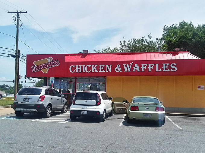 The daytime view reveals the yellow-and-red building that's become a landmark for hungry Marylanders seeking fried chicken perfection.