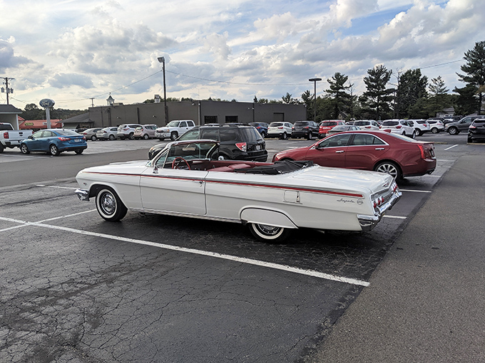 Even the parking lot tells a story&mdash;classic cars and modern SUVs sharing space, just like the generations who gather inside to break bread together.