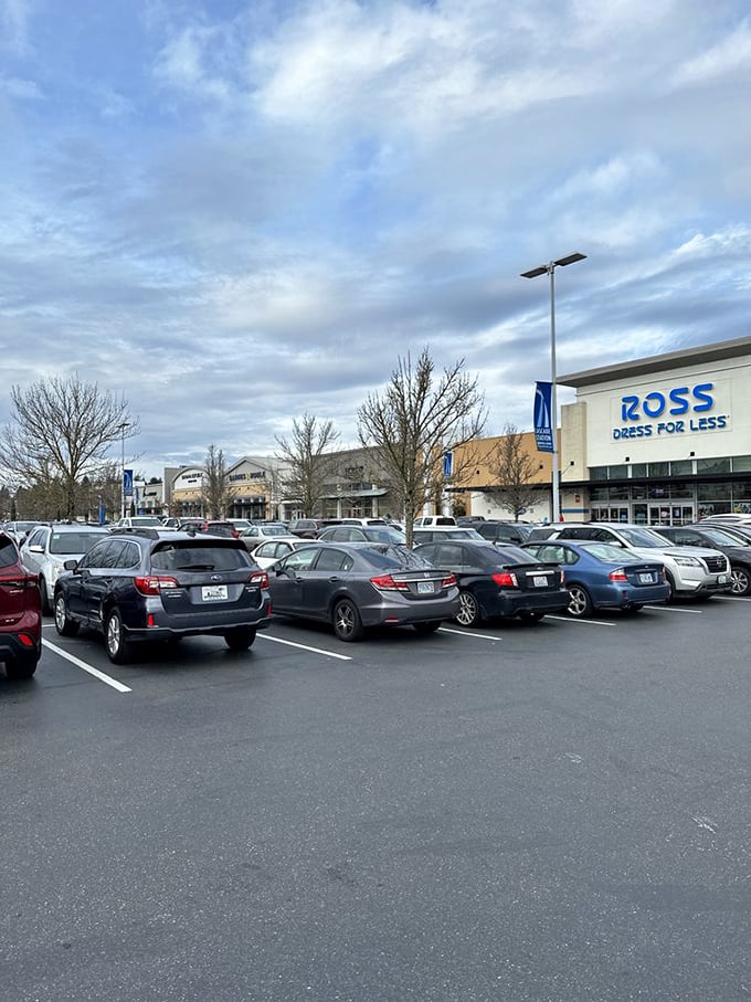 The parking lot on a good day&mdash;a rare sight that brings more joy to Oregonians than outsiders could possibly understand. No umbrella needed!