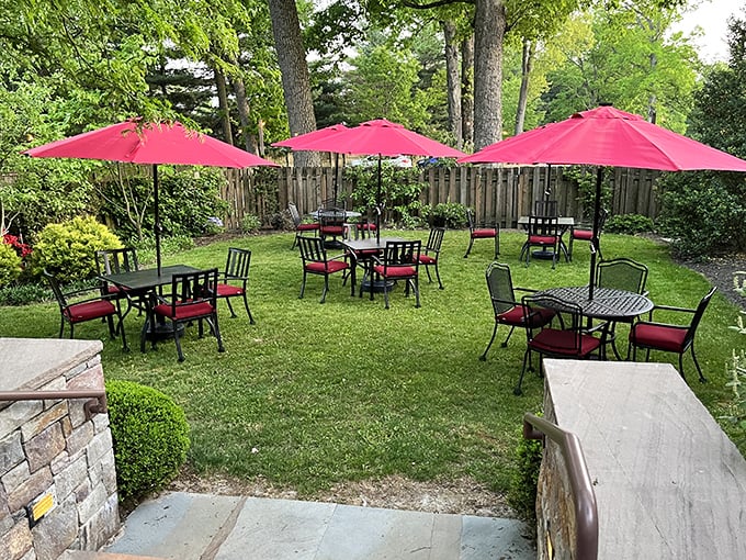 Summer dining under crimson umbrellas offers a breath of fresh air with your meal &ndash; Lancaster County's version of al fresco perfection.