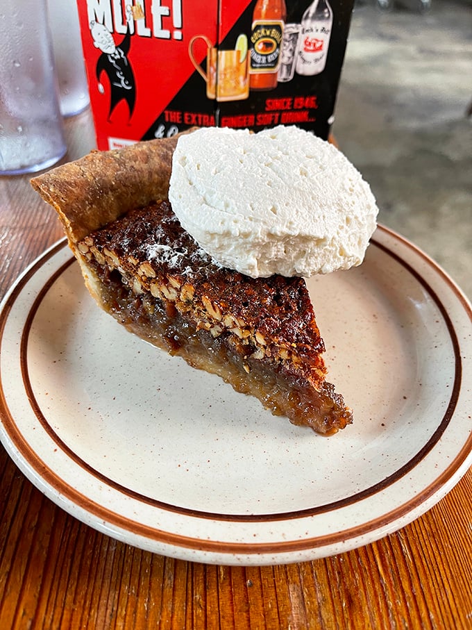 Pecan pie with cold whoop (their term for whipped cream). The perfect sweet finale to a smoky symphony &ndash; rich, nutty, and unapologetically indulgent.