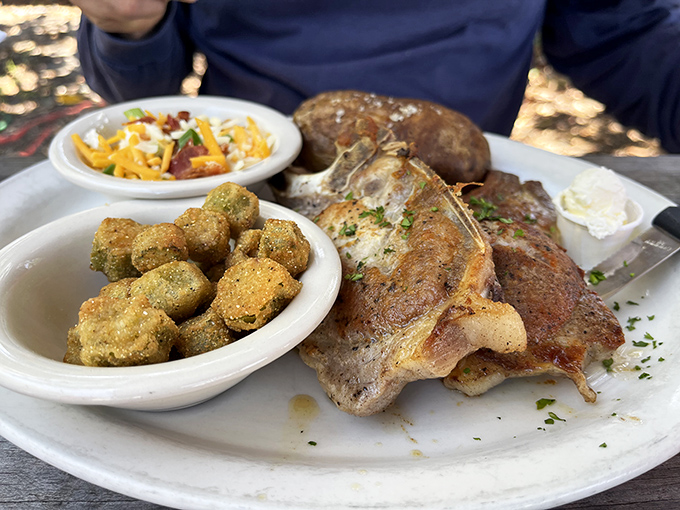 Pork chops cooked with the respect they deserve, alongside sides that aren't afterthoughts but essential supporting characters in this culinary play.