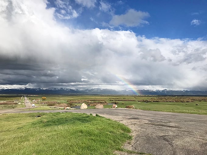 Nature's light show includes a complimentary rainbow &ndash; the universe's way of saying "You picked a good day for a drive."
