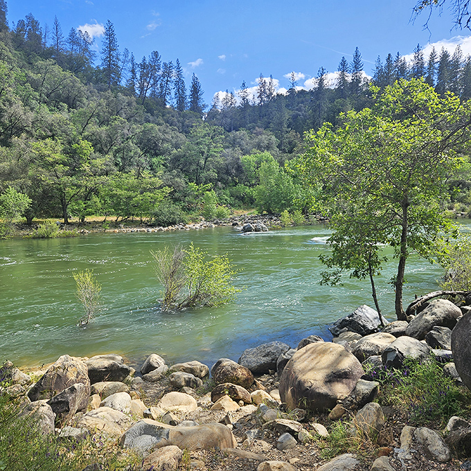 Springtime brings wildflowers and rushing waters to the riverbanks, offering a different but equally enchanting perspective of this historic area.