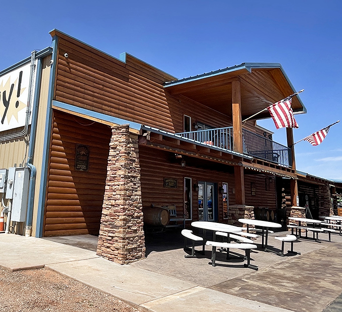 After a day of pistachio immersion, these outdoor tables offer the perfect spot to contemplate how many flavors you can fit in your car.