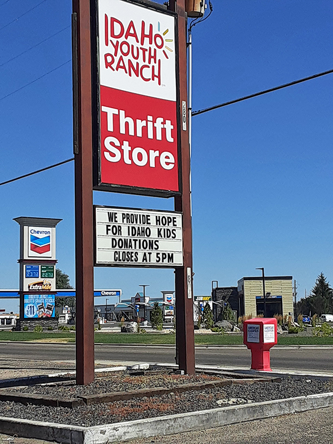 More than just a store sign—it's a mission statement. "We provide hope for Idaho kids" says everything about why this place matters.