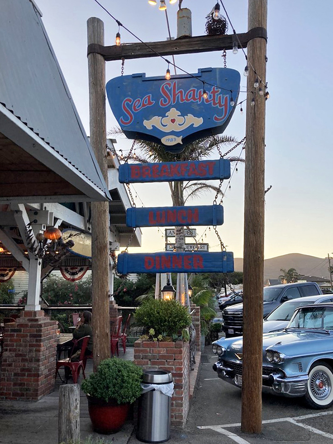 The blue Sea Shanty sign doesn't just announce a restaurant&mdash;it's a beacon of breakfast possibility that's been guiding hungry travelers since 1983.