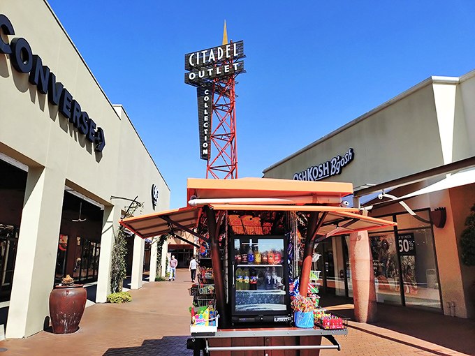 The Citadel's distinctive tower stands tall above the outlets like a retail lighthouse, guiding bargain hunters safely to shore.
