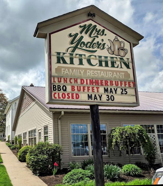 The sign promises three things Ohioans hold sacred: family, food, and buffets. Like a lighthouse guiding hungry travelers to caloric salvation.