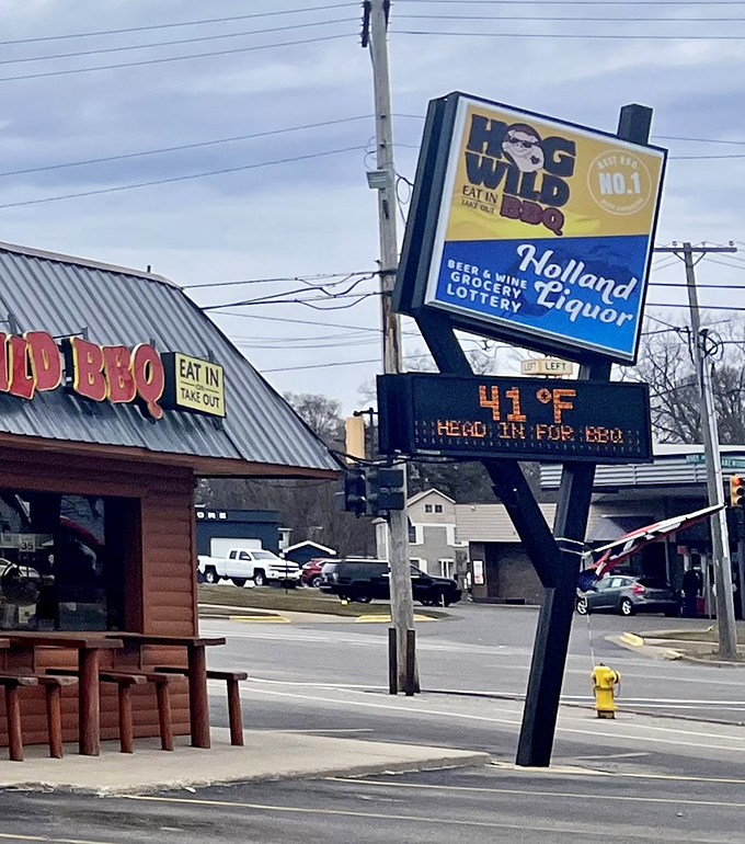 The roadside sign doesn't just advertise &ndash; it issues a 41-degree challenge to resist the siren call of slow-smoked perfection in Holland.