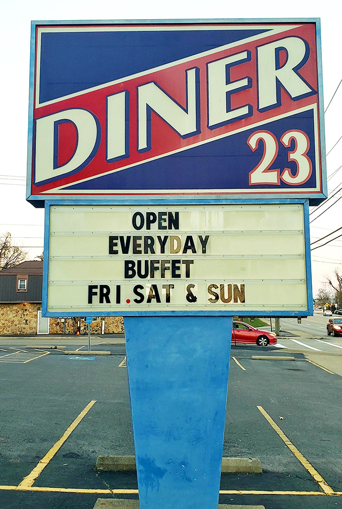 The sign promises what's inside&mdash;straightforward, no-nonsense dining that's open every day because comfort food doesn't take holidays.