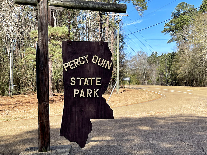 The iconic Mississippi-shaped sign welcomes visitors like an old friend, promising adventures that remain refreshingly unchanged by time or trends.