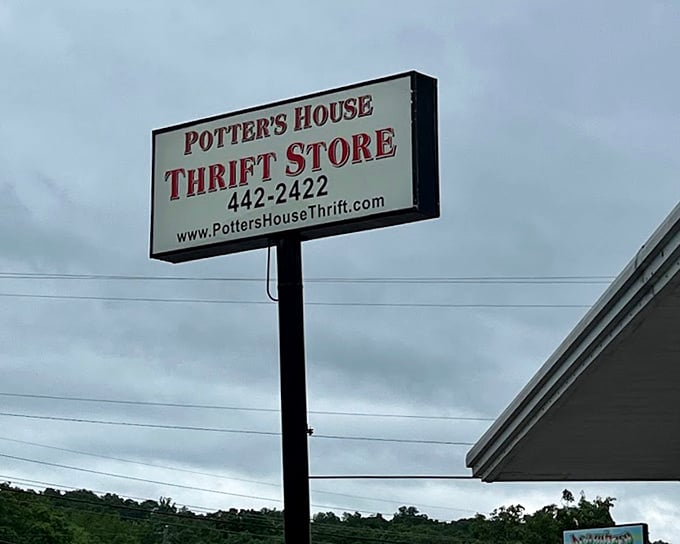 The sign that beckons bargain hunters from miles around. Like a lighthouse for the thrifty, it guides shoppers to shores of unexpected treasures.