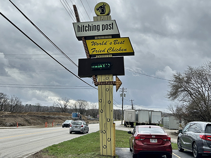 A roadside beacon of hope for hungry travelers. This sign has guided more successful journeys than most GPS systems.