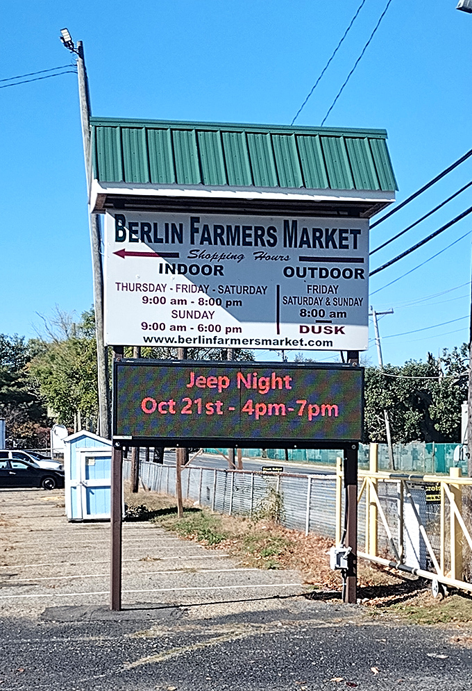Clear signage shows indoor hours run Thursday through Sunday, while outdoor action happens Friday through Sunday.