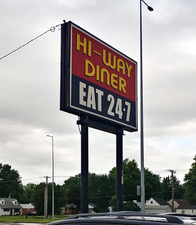 The towering sign announces "EAT 24-7" &ndash; three beautiful words that have saved many a late-night craving and early morning hunger pang.