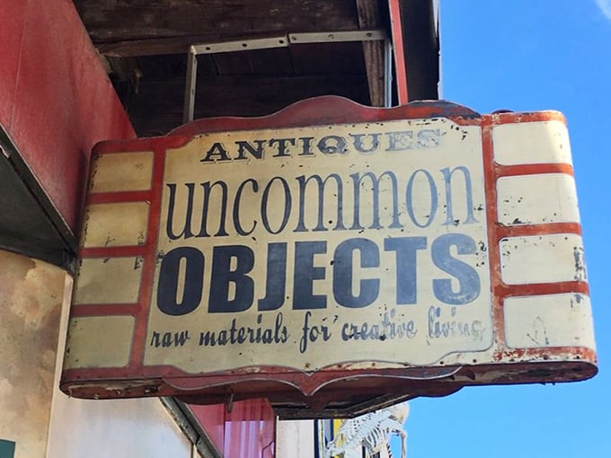 The hand-painted sign perfectly captures this store's mission: transforming forgotten objects into beloved treasures.