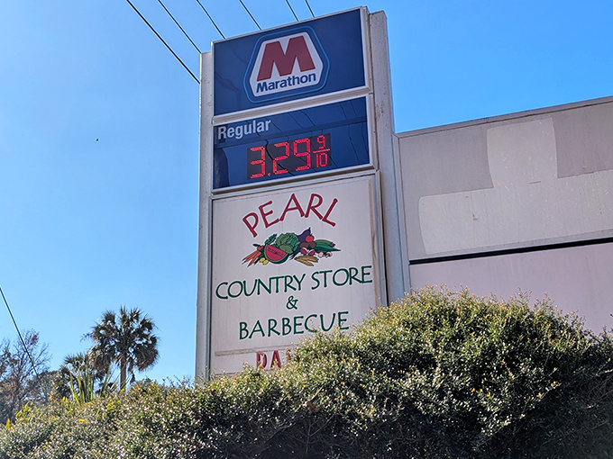 The roadside beacon that guides hungry travelers to barbecue nirvana. That Marathon sign might show gas prices, but the real value's inside.