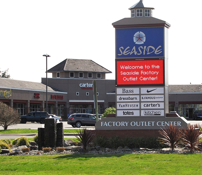 The welcoming sign announces your arrival at shopping salvation where sales tax fears disappear completely forever.