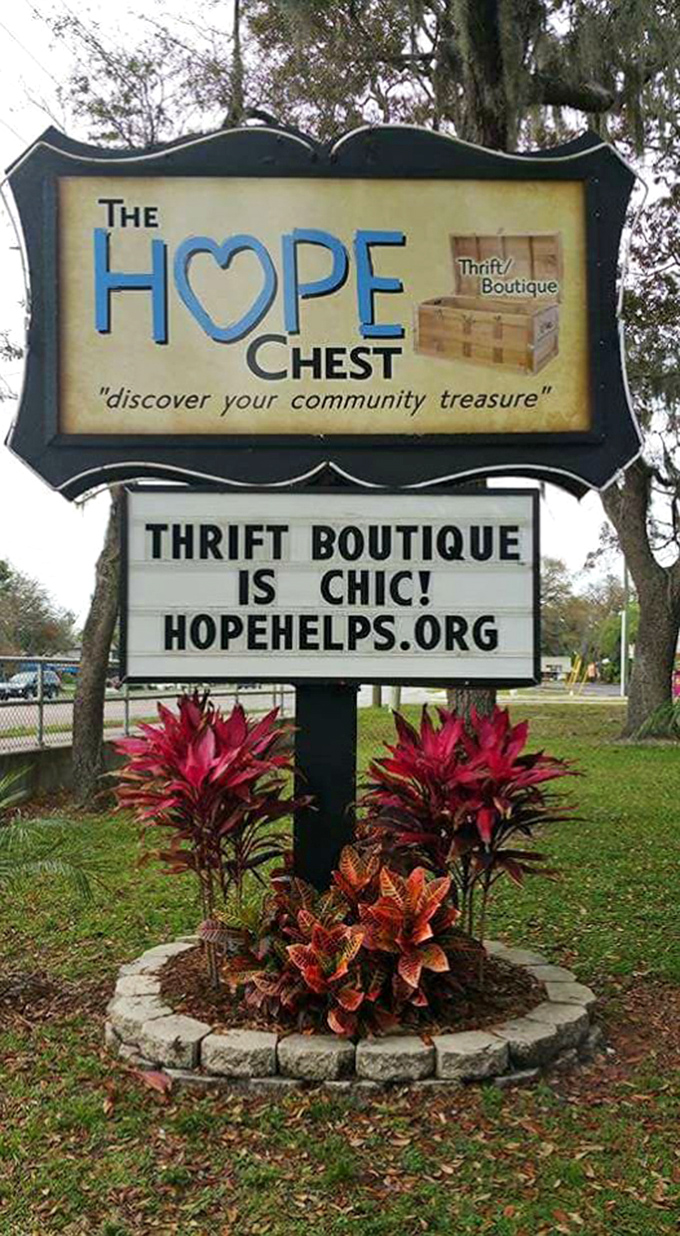 "Thrift Boutique is Chic!"&mdash;the sign says it all, surrounded by tropical plants as vibrant as the bargains waiting inside.