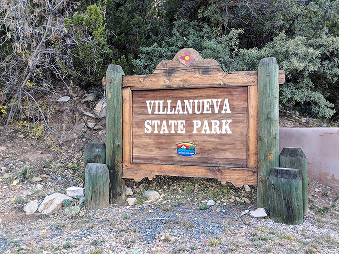 The park's welcoming sign stands as a humble gatekeeper to some of New Mexico's most spectacular natural beauty.