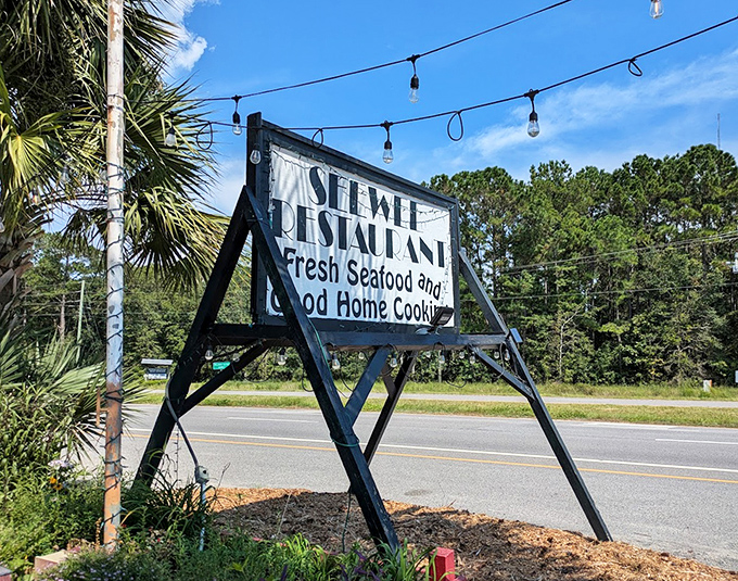 The roadside sign promises "Fresh Seafood and Good Home Cooking"&mdash;a straightforward pledge that's kept daily without fanfare or fuss.