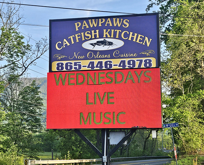 Wednesday night live music? This sign promises dinner and a show, Tennessee style.
