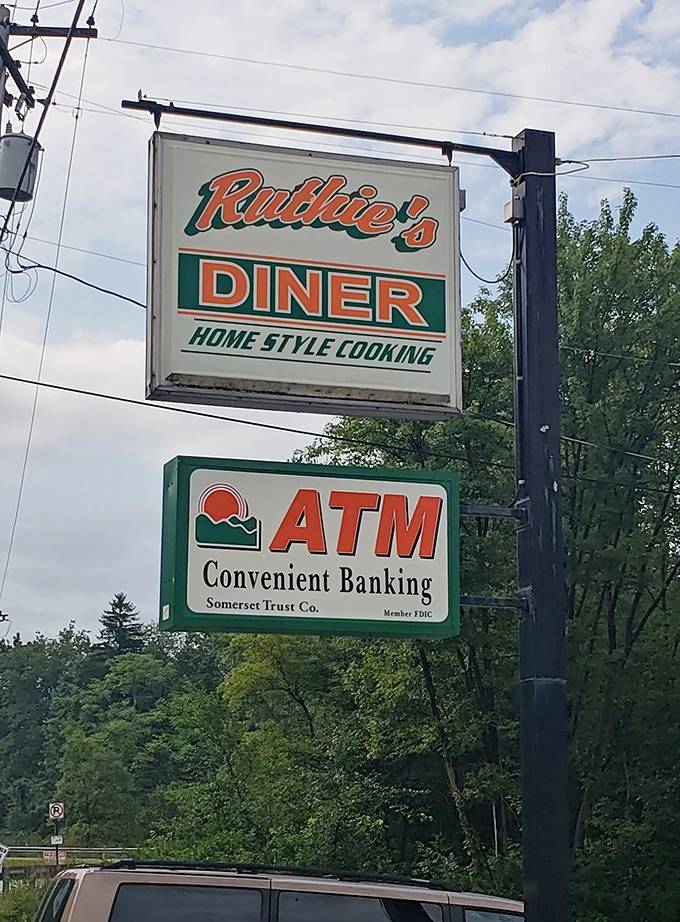 The iconic Ruthie's Diner sign promises "Home Style Cooking" – four simple words that explain why cars fill the parking lot day after day.