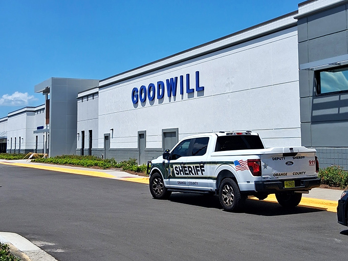 Even the sheriff stops by this Goodwill&mdash;perhaps dropping off donations, or maybe hunting for that perfect off-duty bargain like the rest of us.