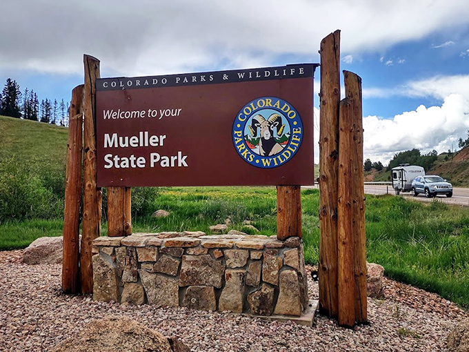 The entrance sign promises adventure beyond. Like the doorway to Narnia, but with better hiking trails and fewer talking lions.