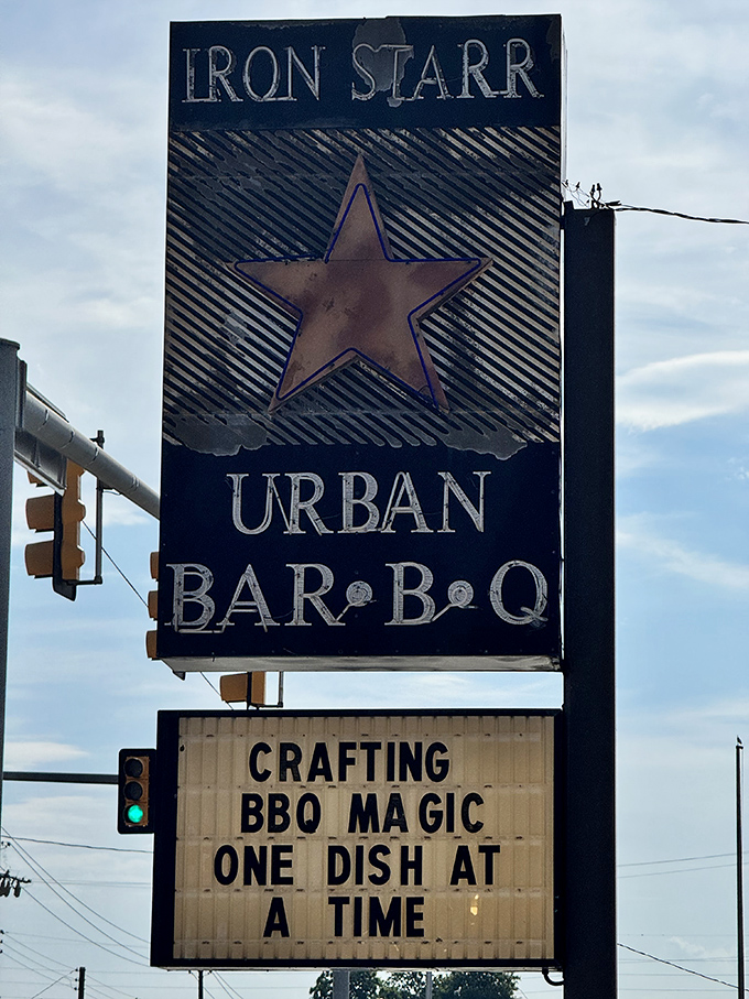 Crafting BBQ Magic One Dish at a Time&mdash;a sign that's not just clever marketing, but the honest mission statement of smoke-obsessed professionals.